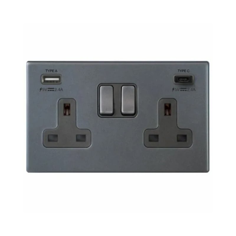 Hamilton G2 2 Gang 13A SP Switched Sockets with USB | Downlights.co.uk