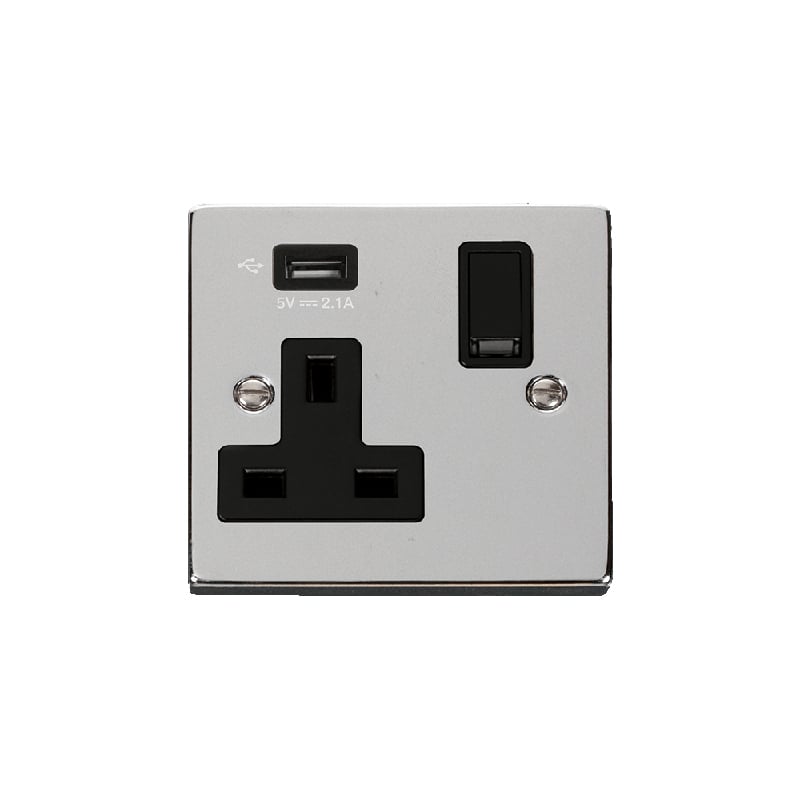 Click Deco 13A 1G Switched Socket with Single 2.1A USB | Downlights.c